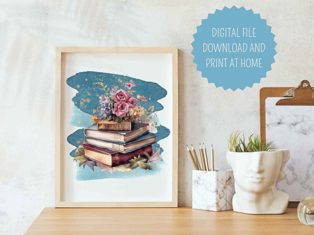 Book Wall Art Book Stack Home Decor Printable Wall Art Printable Art ...