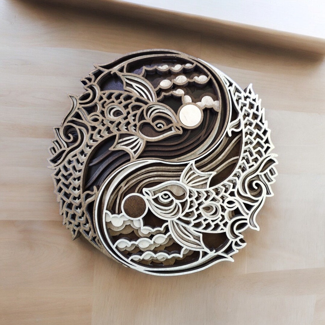 Multi Layers Koi Fish Mandala Laser Cut File SVG DXF PDF, Koi Fish ...