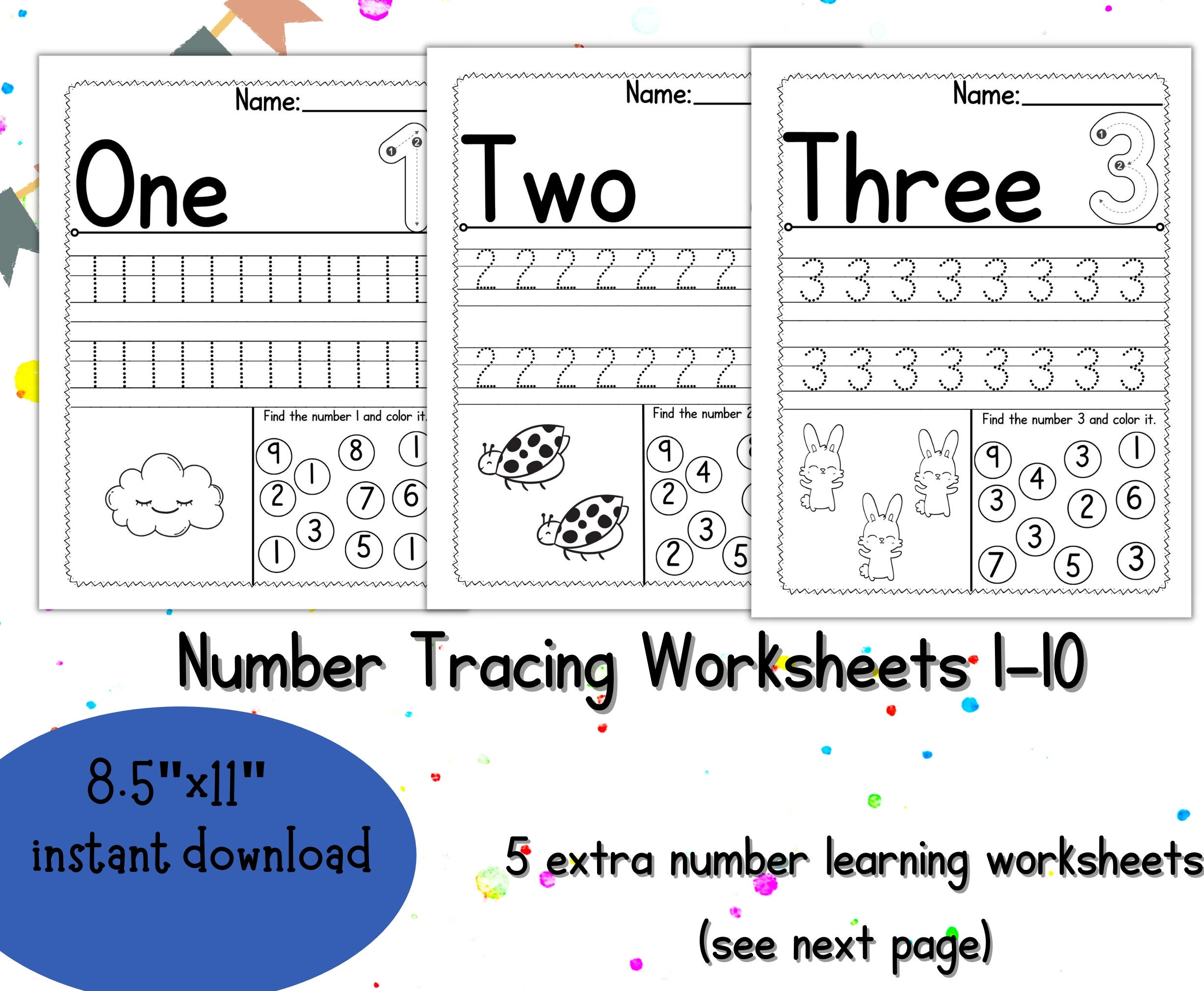 Number Tracing, Number Learning, Number Worksheets 1-10, Preschool ...