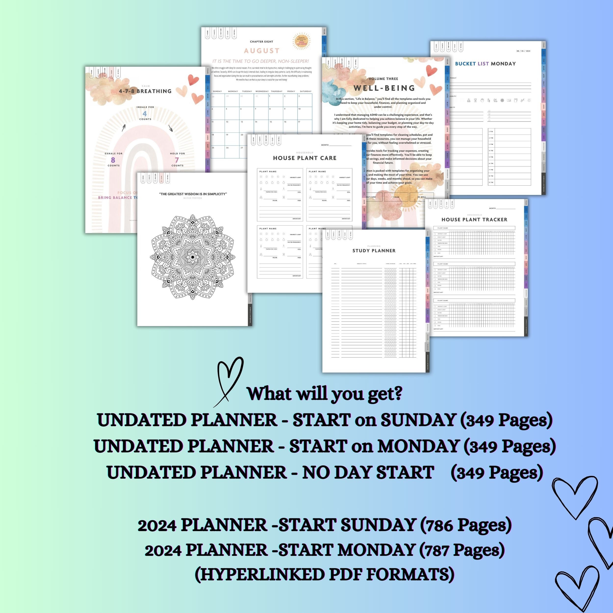 Pastel Clouds 2024 ADHD Planners Undated and Dated PRINTABLE and ...