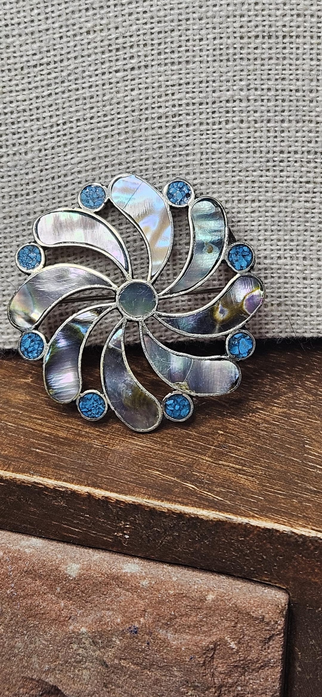Abalone Alpaca Mexican Silver Round Brooch - Etsy