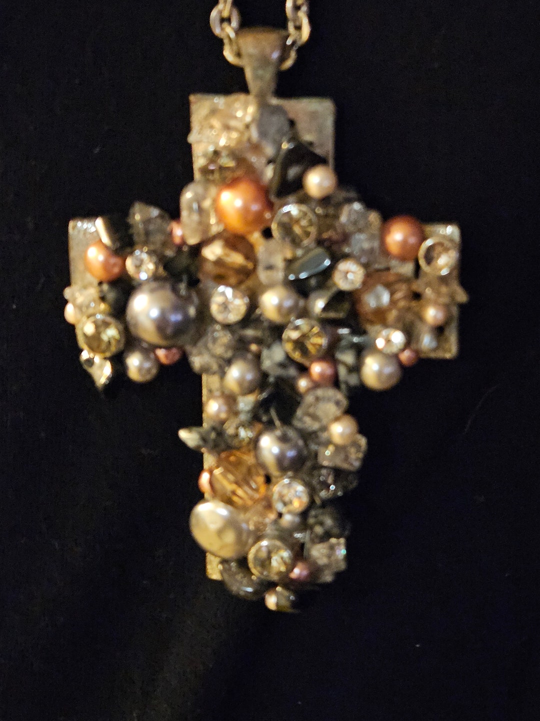 Multi Stone Cross on a 54" Silver Tone Chain - Etsy