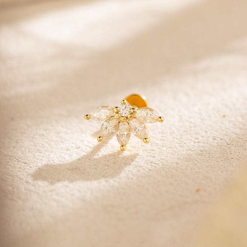 Lotus Moissanite Stud Earring, 14k Gold Sterling Silver Helix Tragus ...