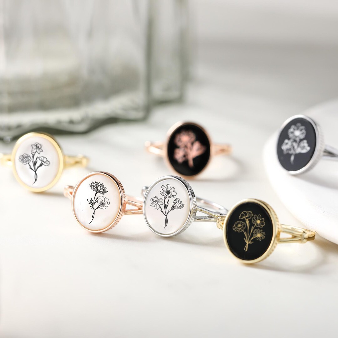 Birth Flower Ring, Birth Month Flower, Custom Floral Ring, Birth Flower ...