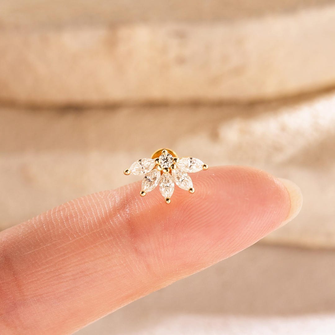 Lotus Moissanite Stud Earring, 14k Gold Sterling Silver Helix Tragus ...