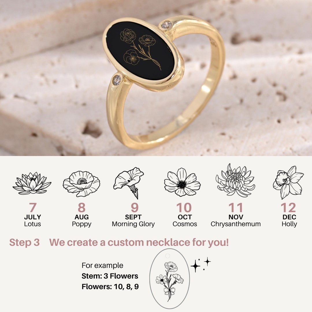Personalized Birth Flower Ring, Custom Birth Month Flower Ring, Floral ...
