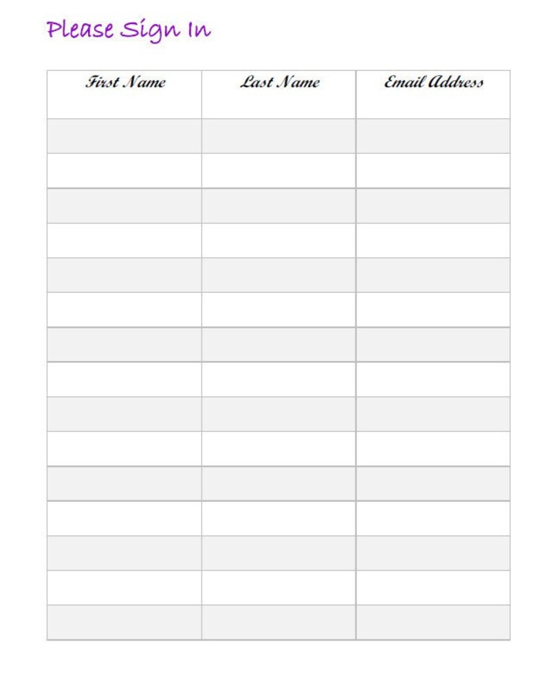 Welcome Sign in Sheet - Etsy