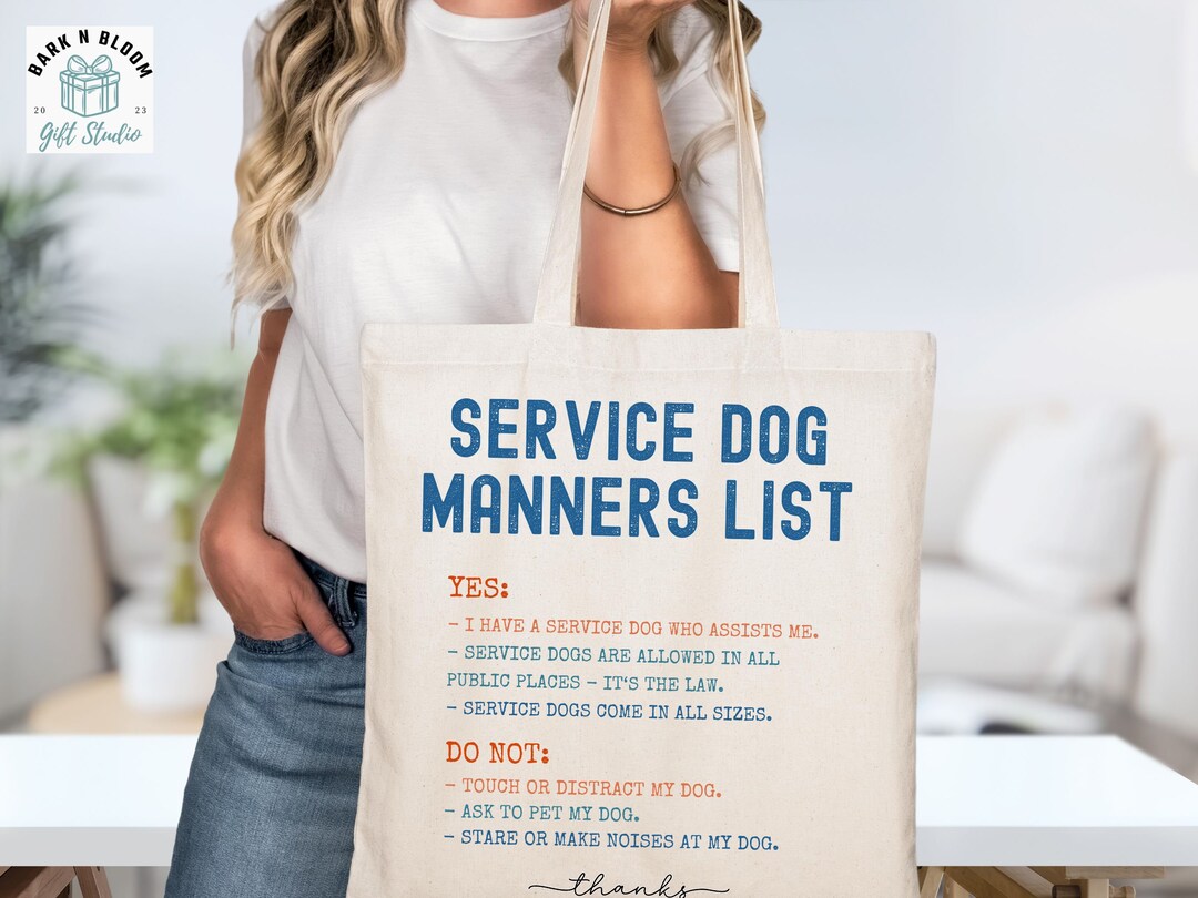 Service Dog Manners Tote Bag PTSD Service Dog ESA Mobility Assistance ...