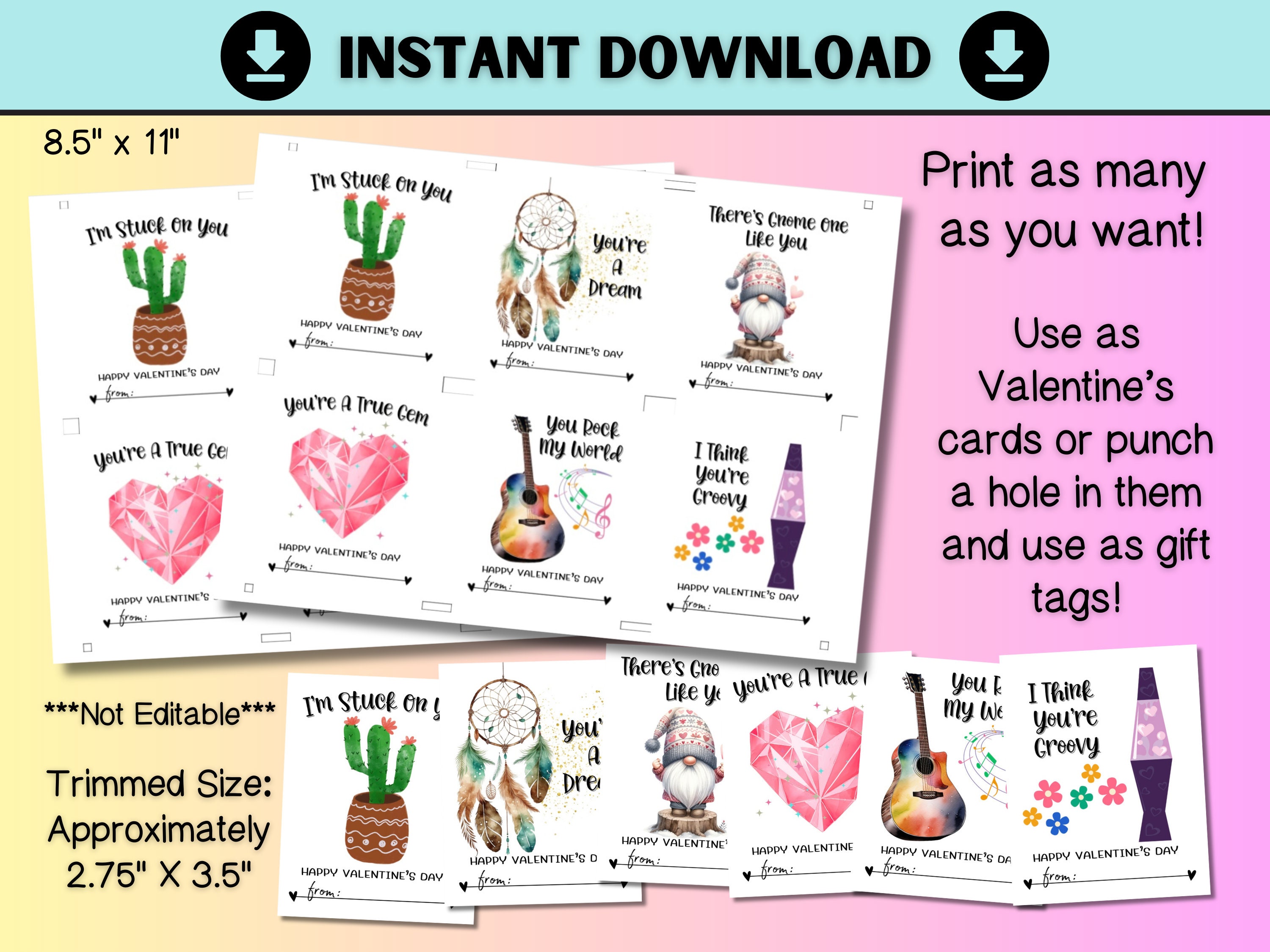 Printable Valentine's Day Cards, Kids Classroom Valentine's Day Cards ...