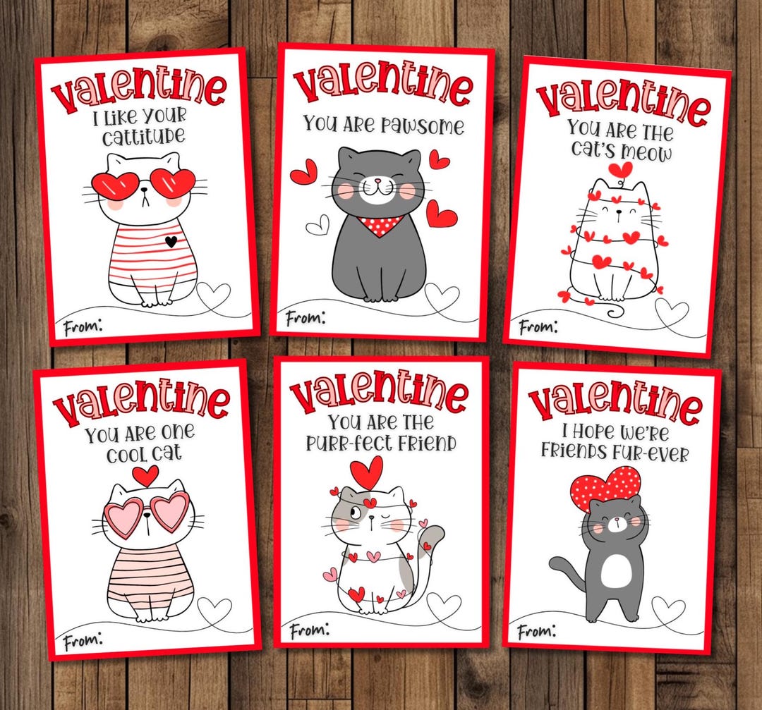 Printable Cat Valentine's Day Cards, Cute Cats, Puns, Classroom ...