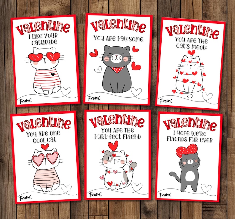 Printable Cat Valentine's Day Cards, Cute Cats, Puns, Classroom ...