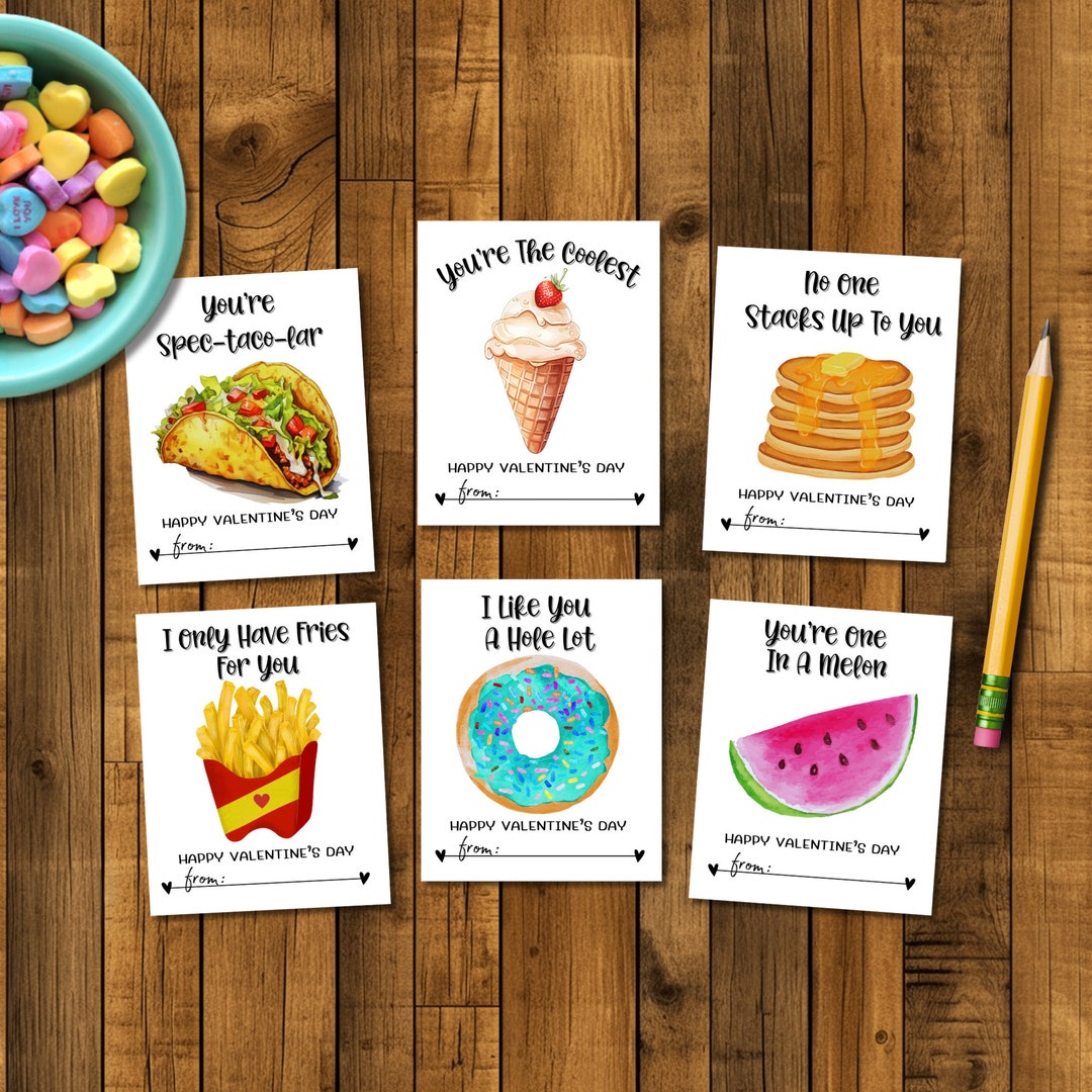 Printable Food Pun Valentine's Day Cards, Kids Classroom Valentine's ...