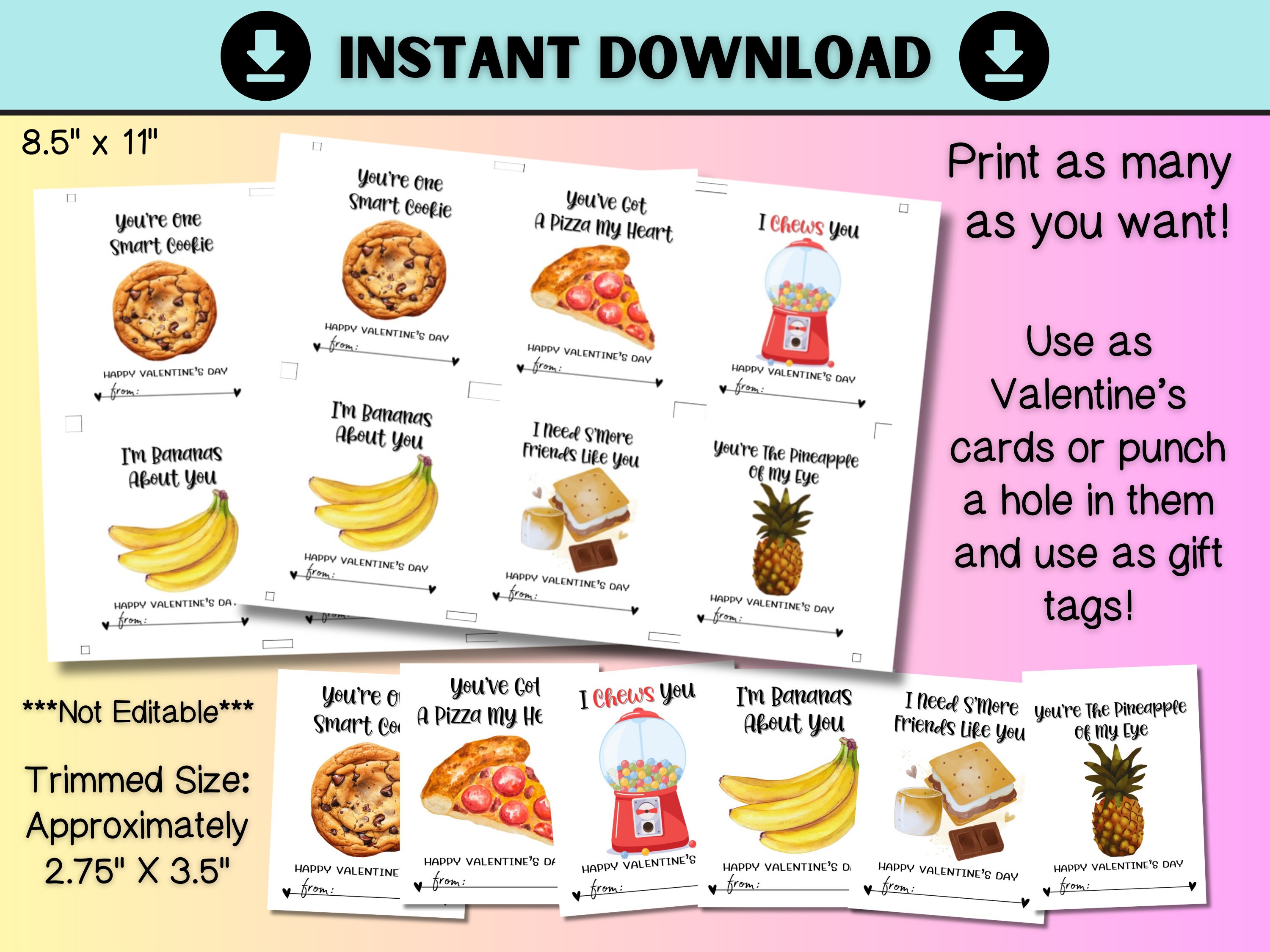 Printable Valentine's Day Cards, Kids Classroom Valentine's Day Cards ...