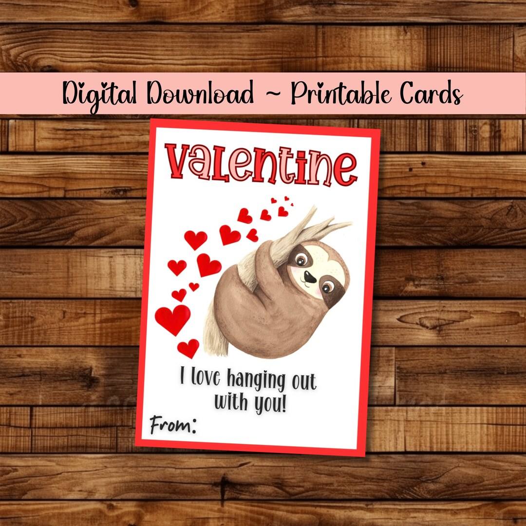 Sloth Valentine's Day Card, Printable Valentine Cards, Animal ...
