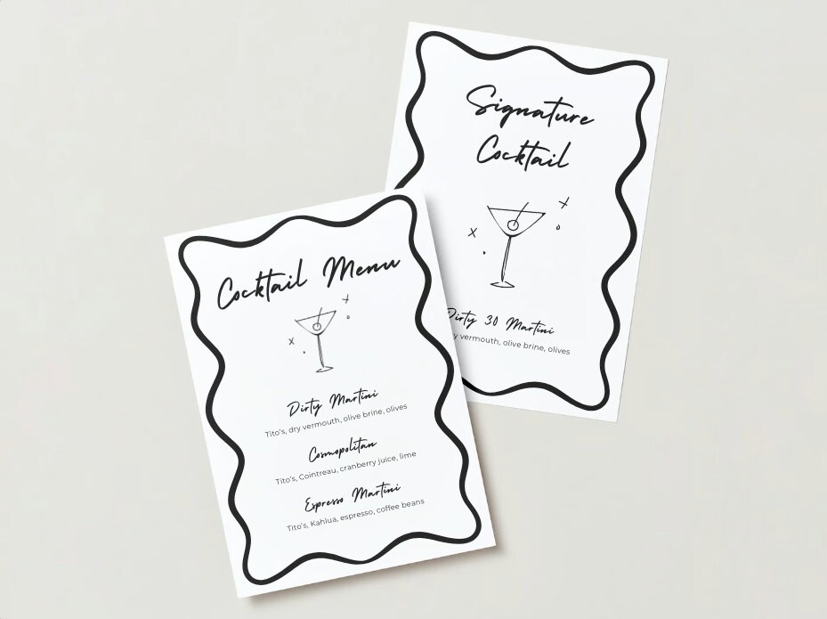 Dirty 30 Cocktail Menu 30th Birthday Signature Drink Sign Editable ...