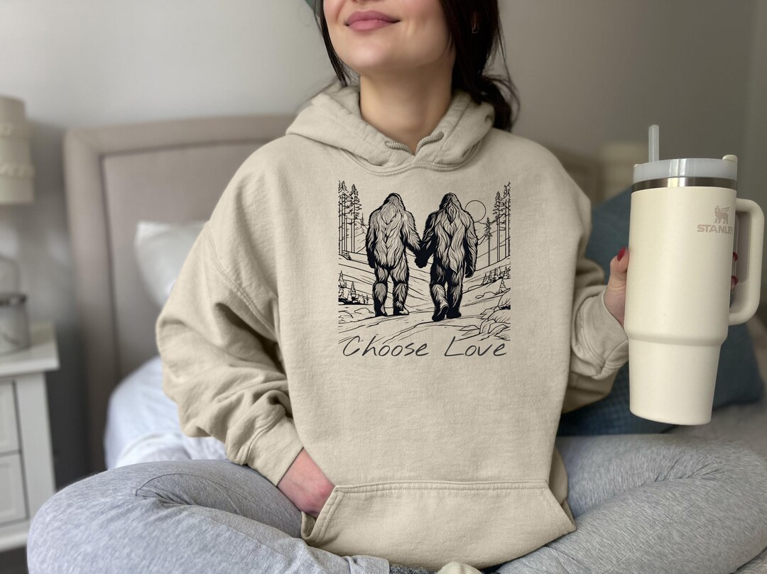 Choose Love Bigfoot Couple Hoodie, Bigfoot Gift, Sasquatch Shirt, Yeti ...