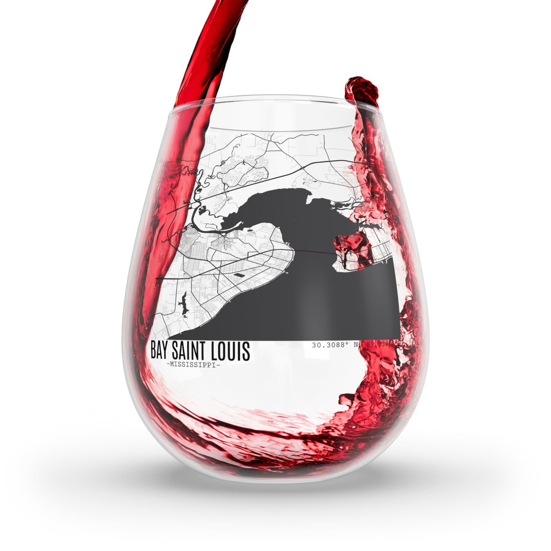 Map of Bay Saint Louis Mississippi Stemless Wine Glass, Map of ...