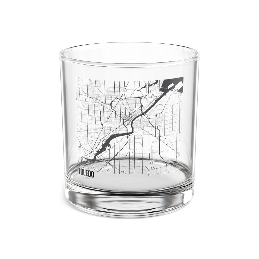 Map of Toledo Ohio Cocktail Glass, Map of Toledo Ohio Rocks Glass ...