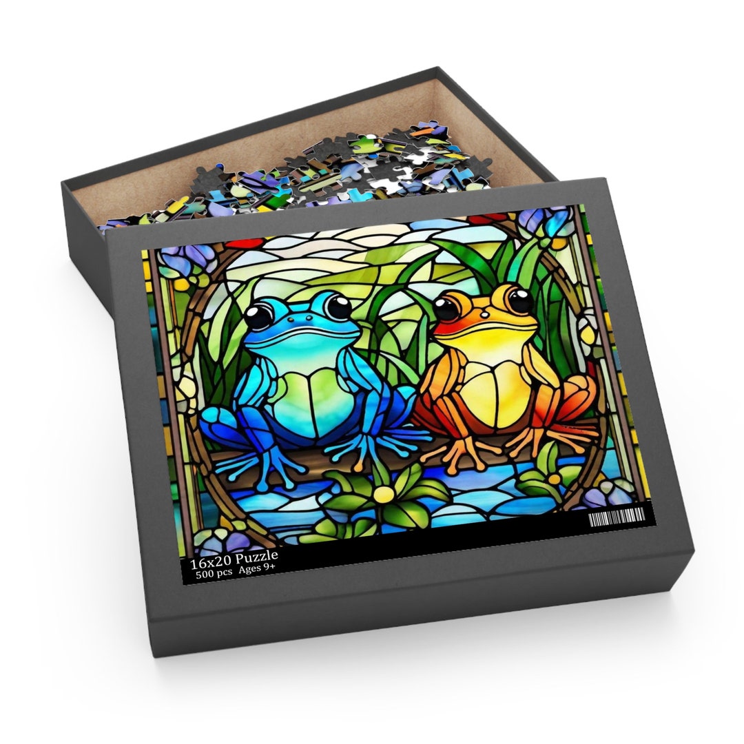 Puzzle, Frogs Stained Glass Jigsaw Puzzle, Fun Family Jigsaw Puzzle ...