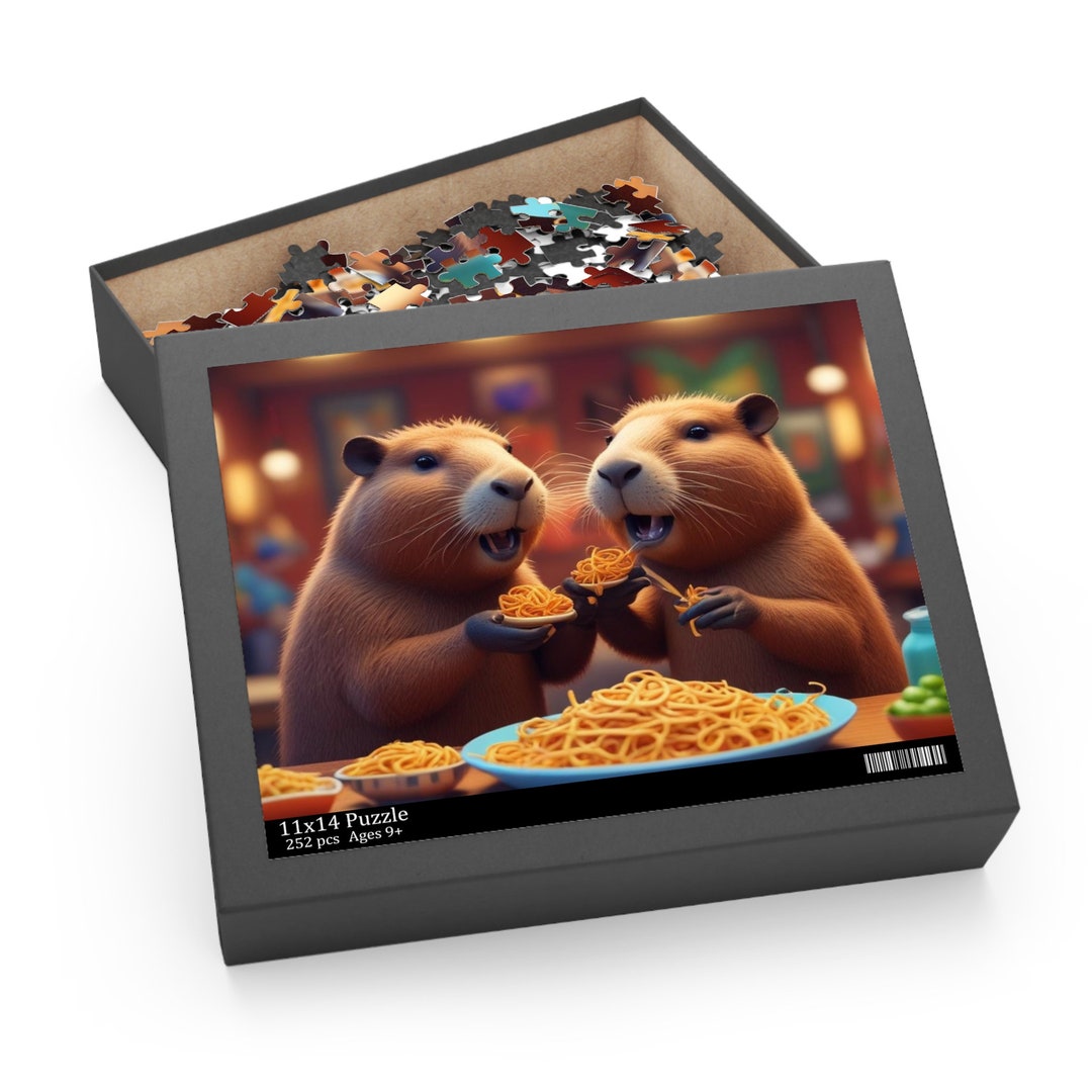 Puzzle, Capybara Spaghetti Dinner Jigsaw Puzzle, Fun Family Jigsaw ...