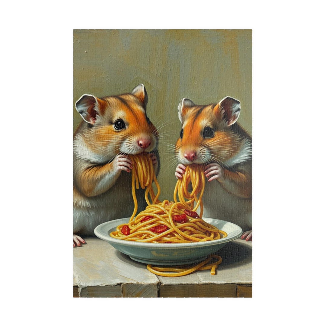 Puzzle, Hamsters Eating Spaghetti Jigsaw, Funny Jigsaw Puzzle, Hamster ...