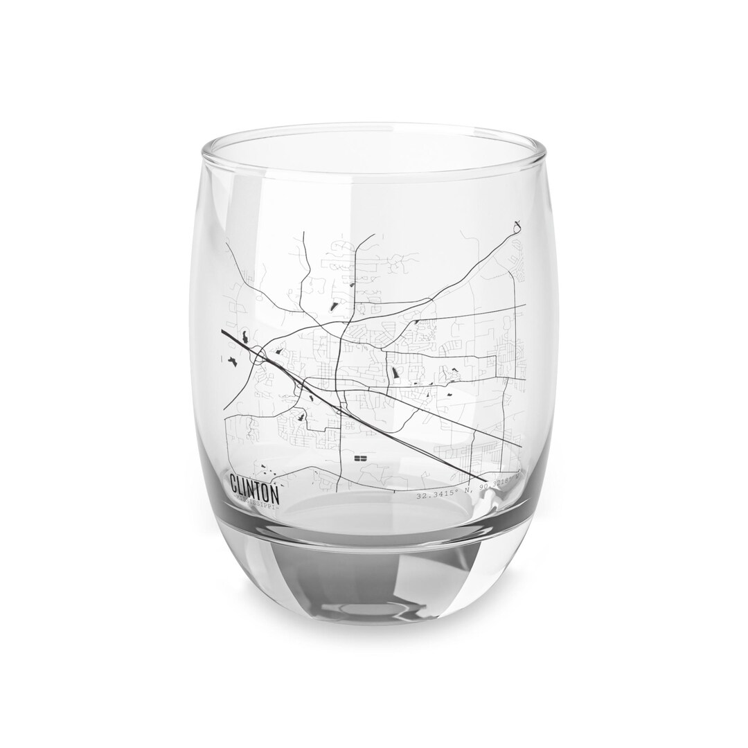 Map of Clinton Mississippi Stemless Wine / Cocktail Glass, Map of ...