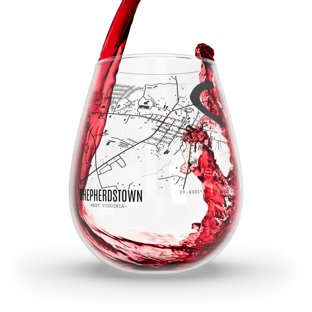 Map of Shepherdstown West Virginia Stemless Wine Glass, Map of West ...