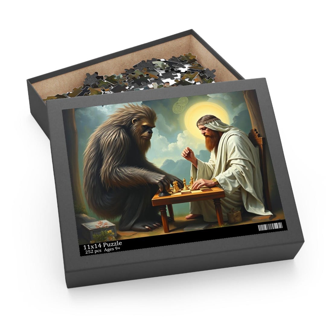 Puzzle, Bigfoot and Jesus Playing Chess Jigsaw, Adult Puzzle, Family ...