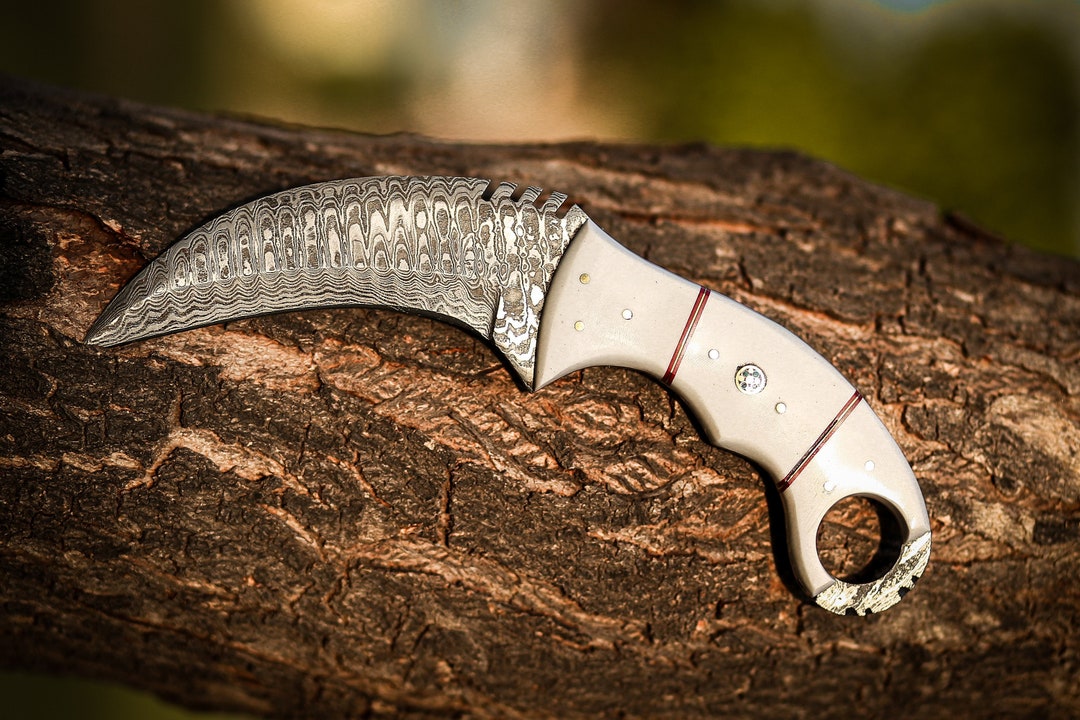 Handmade Karambit Damascus Steel Knife, Perfect for Camping Hunting ...