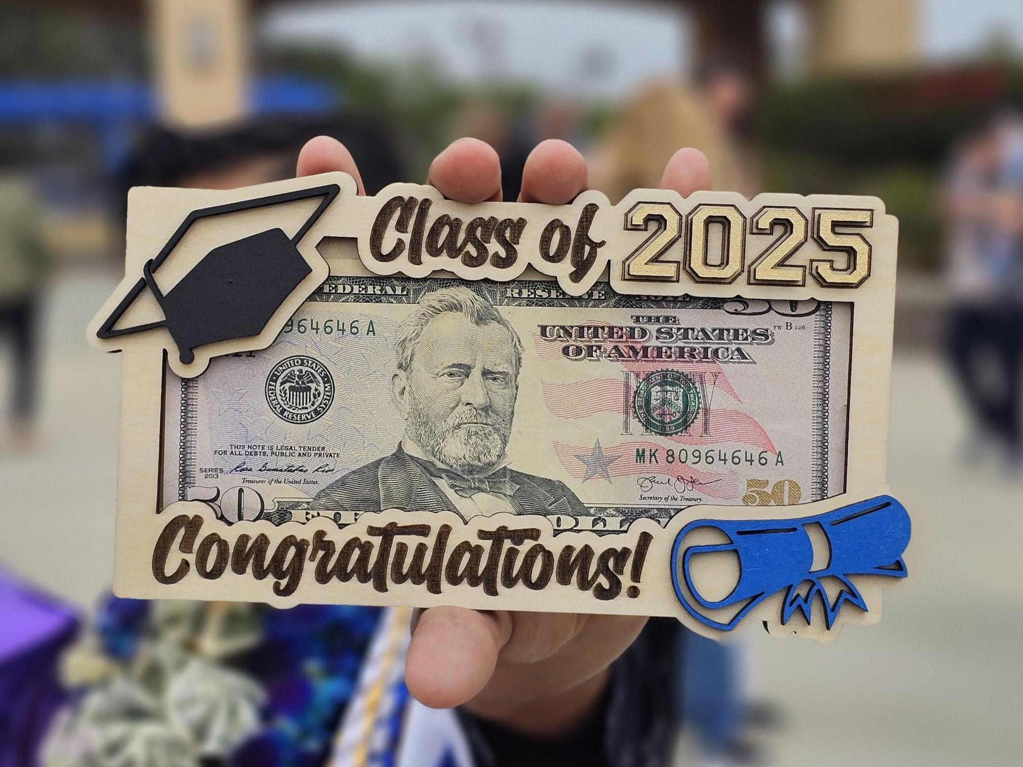 Laser Engraved Wood Graduation Money Holder: Class of 2025, Custom ...