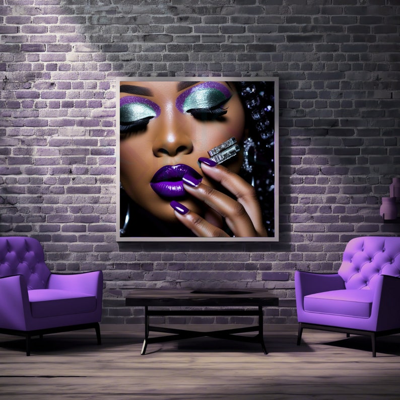 Violet Allure Beautiful Black Girl Art | AI Digital Wall Art | Notebook Covers | Journal Covers ...