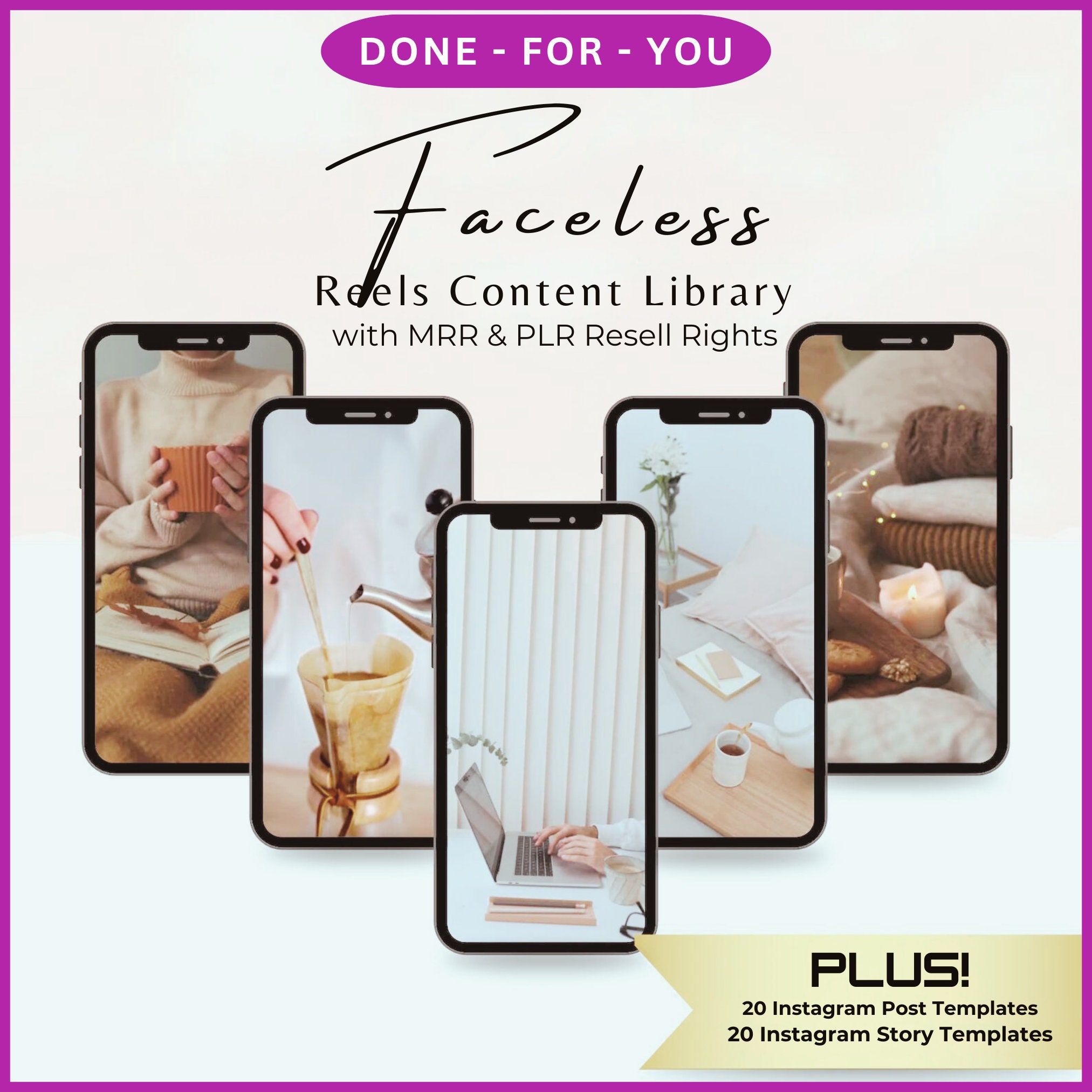 100 Faceless Reels Video Library With Master Resell Rights and Private Label Rights PLR Done for ...