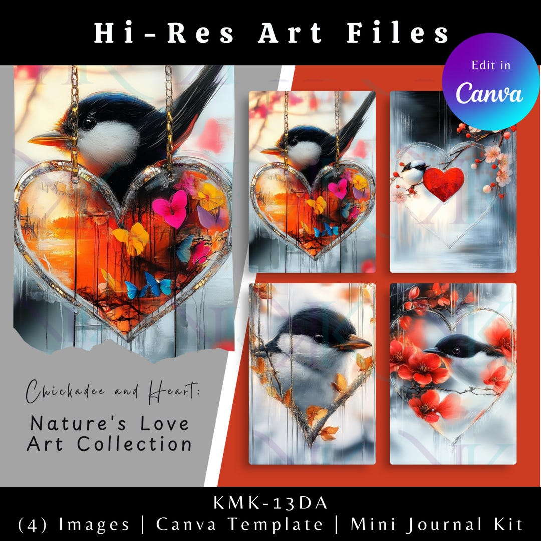 Chickadee Heart Art: Printable Nature PNG Designs (commercial Use) - Etsy