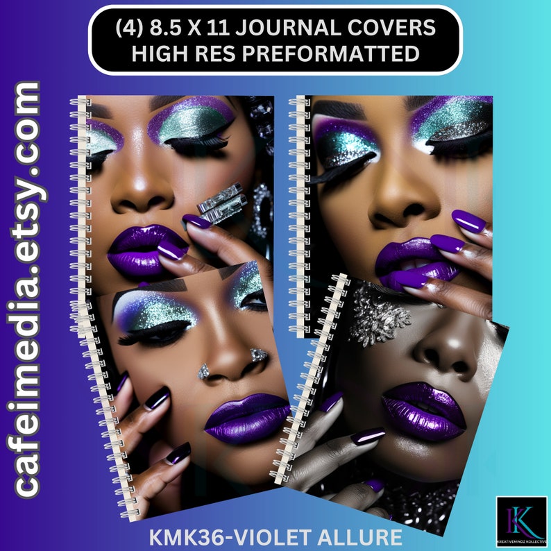 Violet Allure Beautiful Black Girl Art | AI Digital Wall Art | Notebook Covers | Journal Covers ...