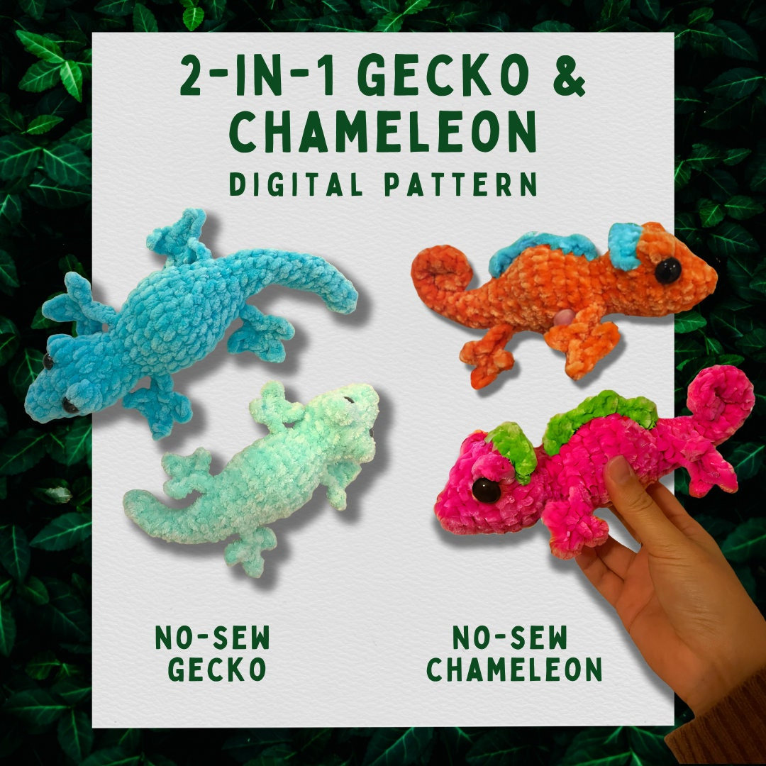 2-in-1 Crochet Lizard Pattern: No Sew Gecko and No Sew Chameleon - Etsy