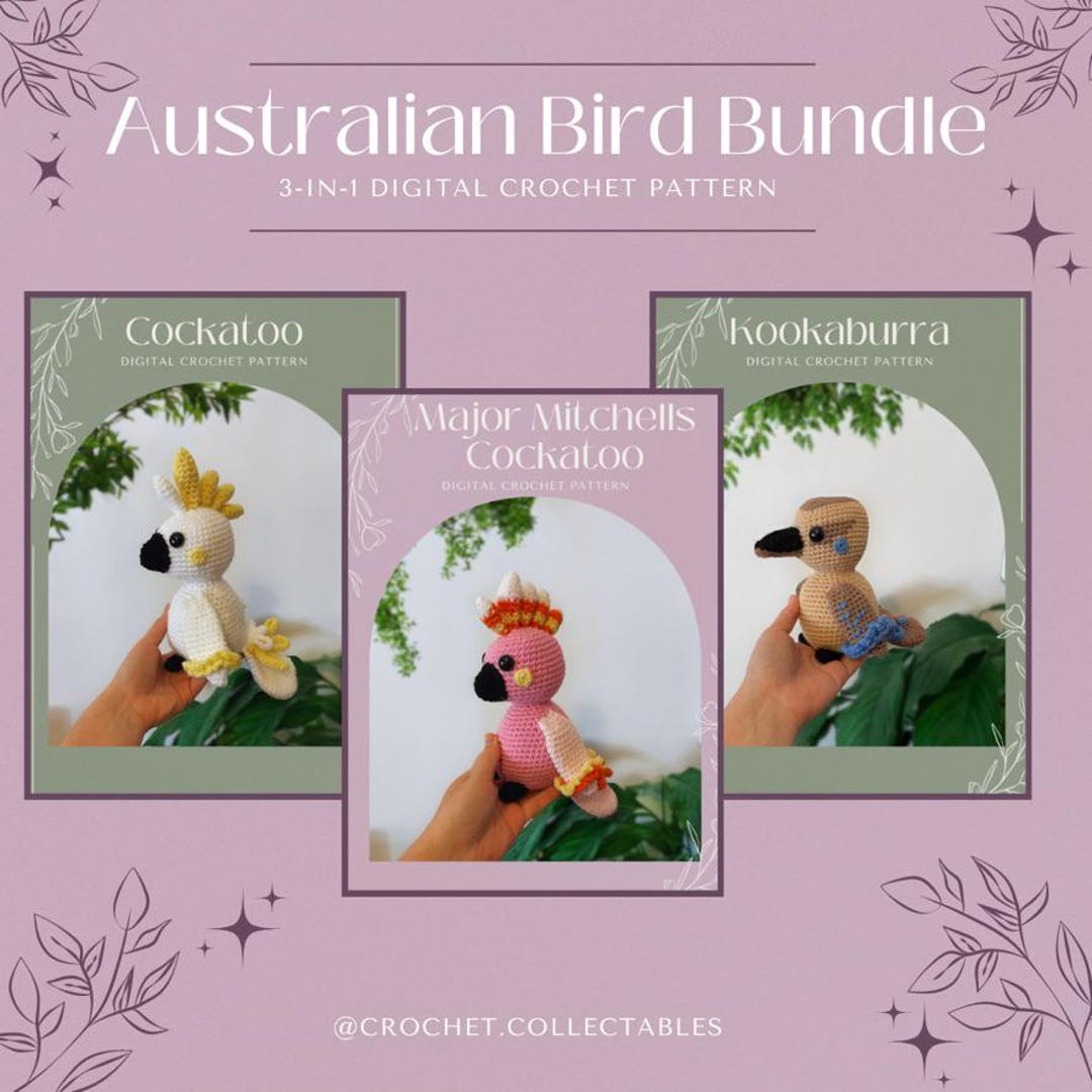 3-in-1 Australian Birds Crochet Pattern Bundle: Kookaburra, Cockatoo ...
