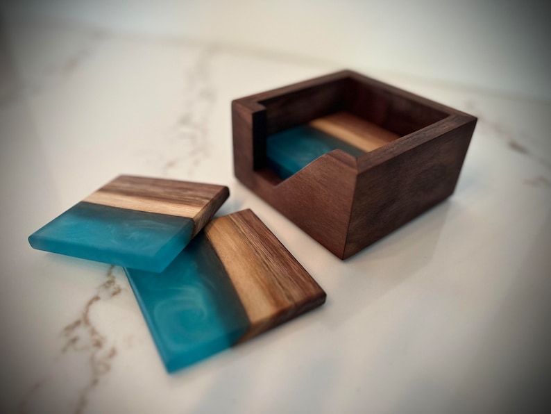Black Walnut and Epoxy Coasters With Optional Holder - Etsy