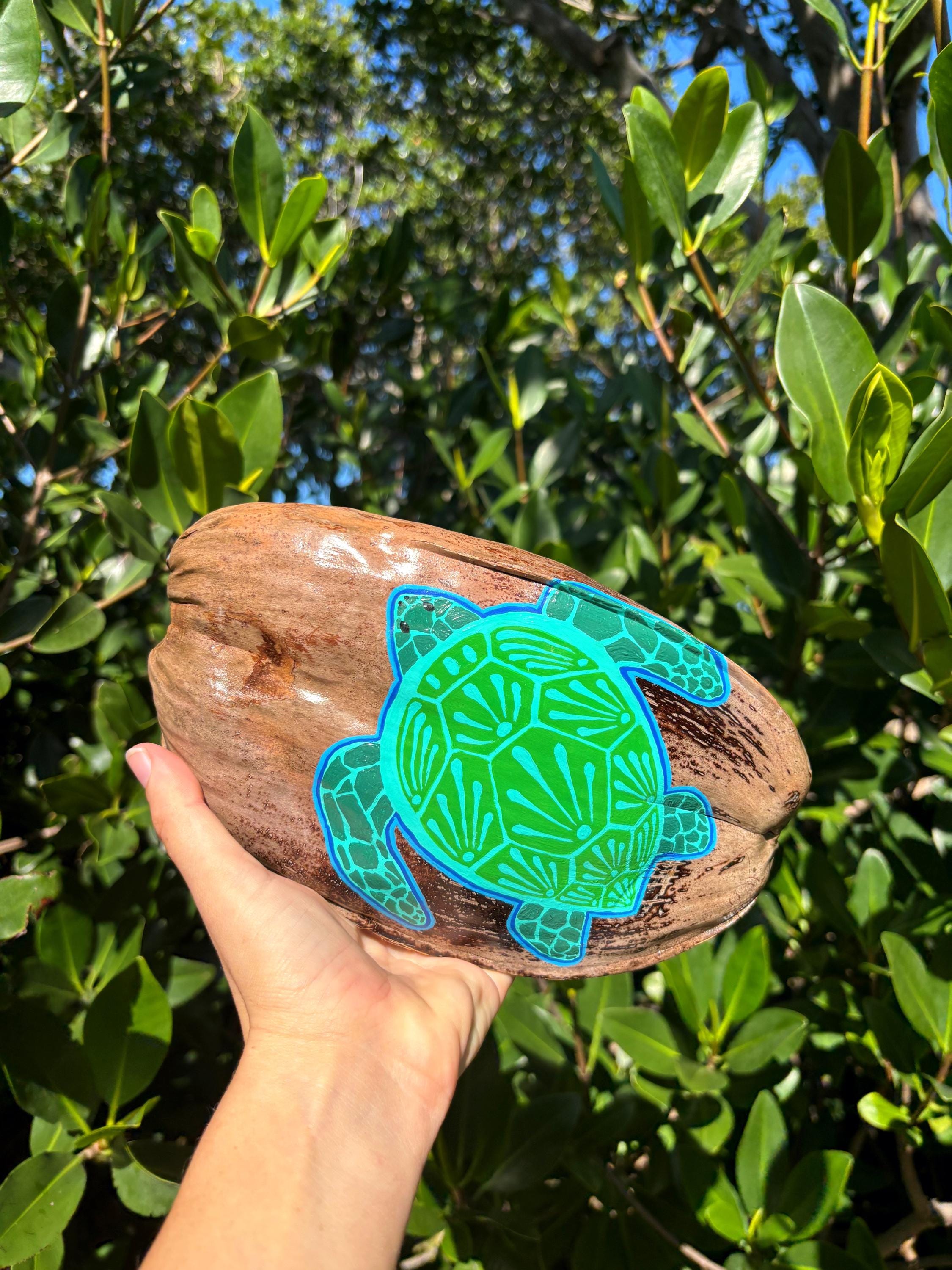 Hand Painted Coconut Art- Turtle Painting - Tropical Beach Decor ...