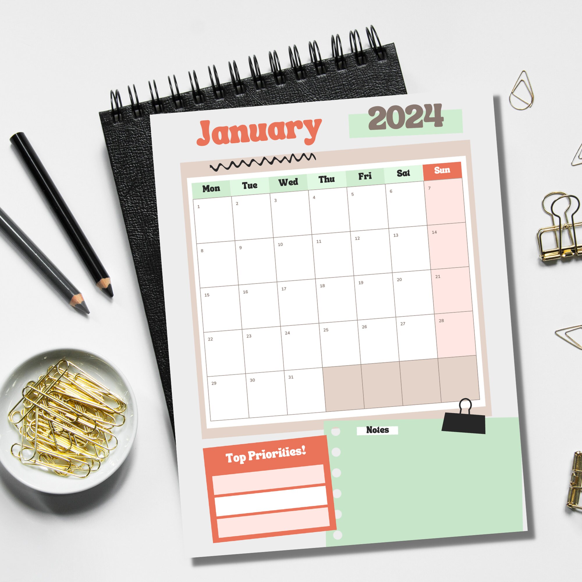 2024 Canva Calendar Planner Template, Canva, 2024 Monthly Planner ...