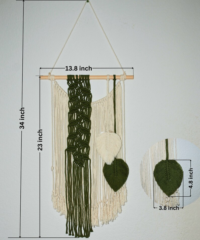 Macrame Wall Hanging Vine Leaves, Feather Boho Wall Decor, Handmade Yarn Woven Art Leaf Nursery ...