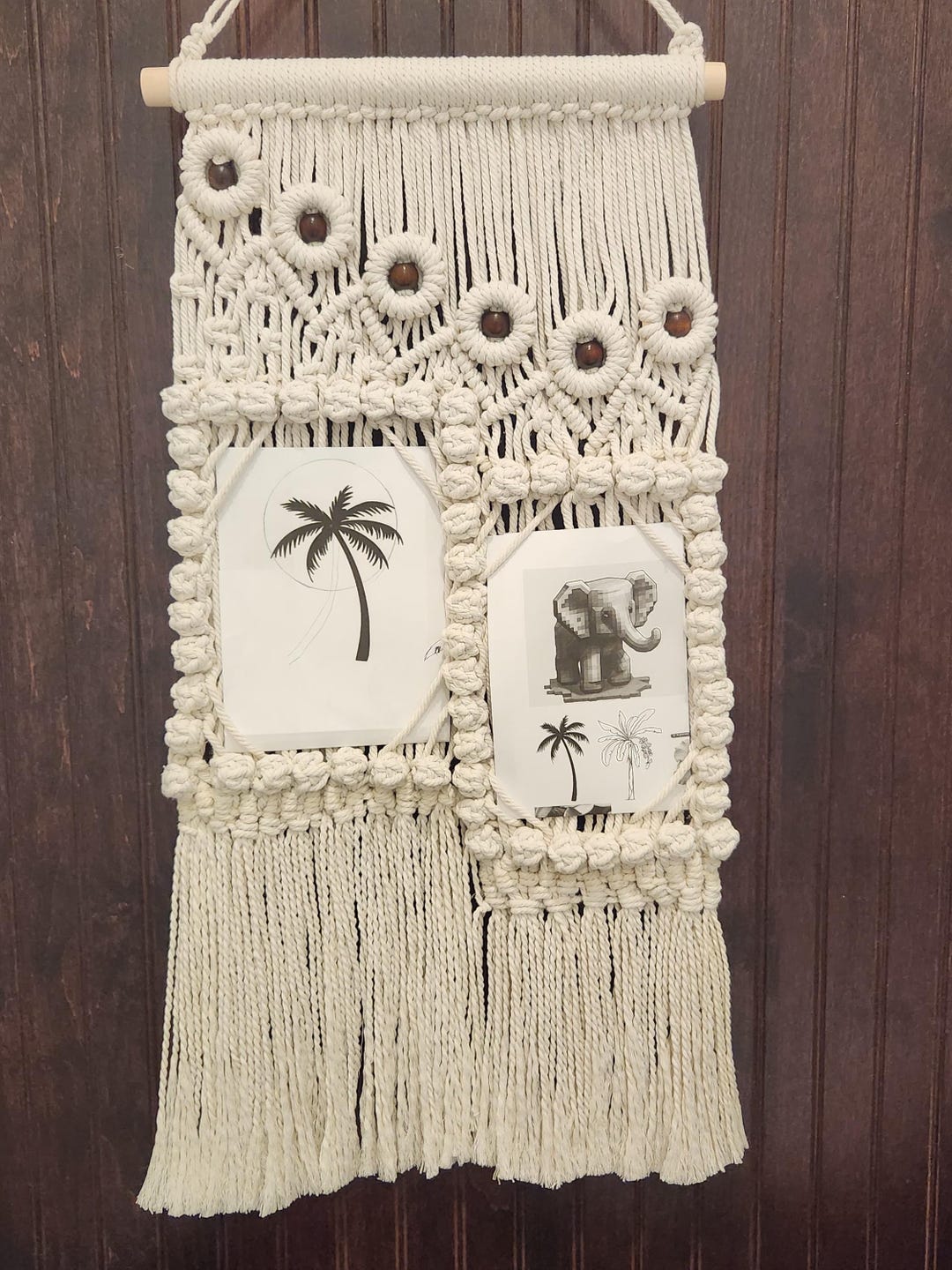 Macrame Wall Hanging, Macrame Photo Frame for 2 Photos, Fits 5x7 & 4 ...