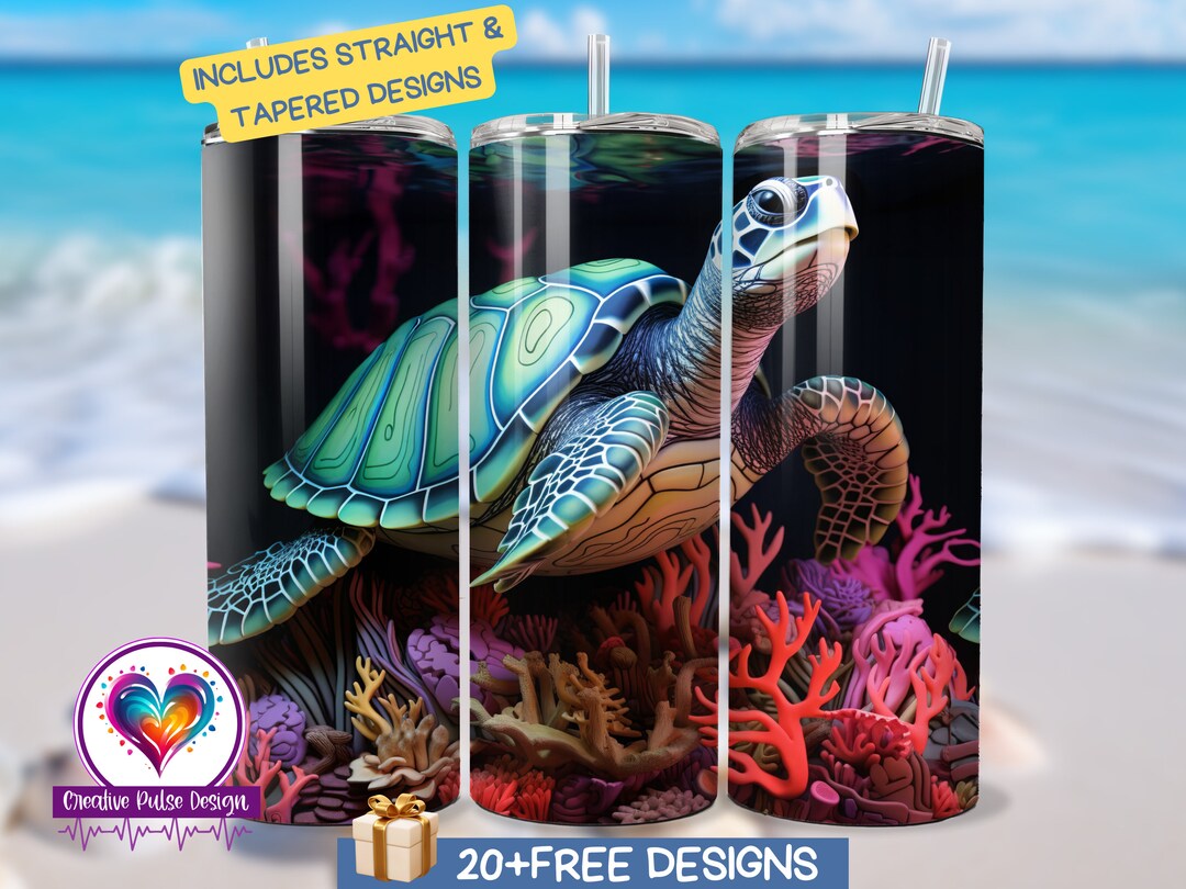 3D Sea Turtle Tumbler Wrap, Seamless Tumbler Design, Ocean Tumbler, Straight & Tapered 20oz ...