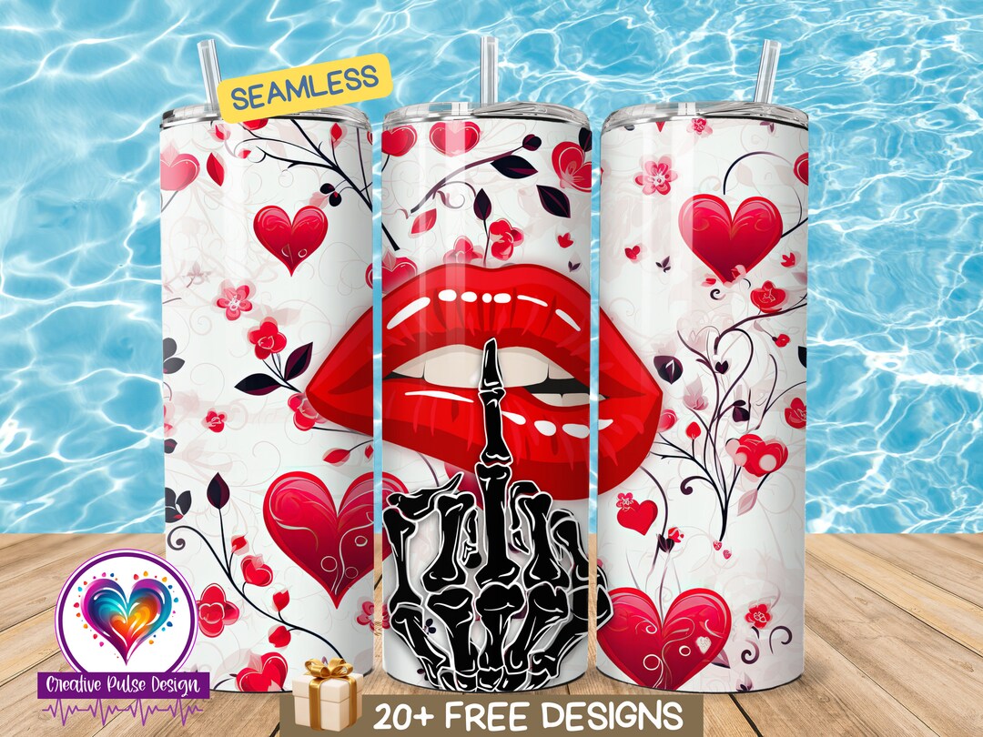 Red Lips Middle Finger Tumbler Wrap: 20oz Skinny Sublimation Design ...