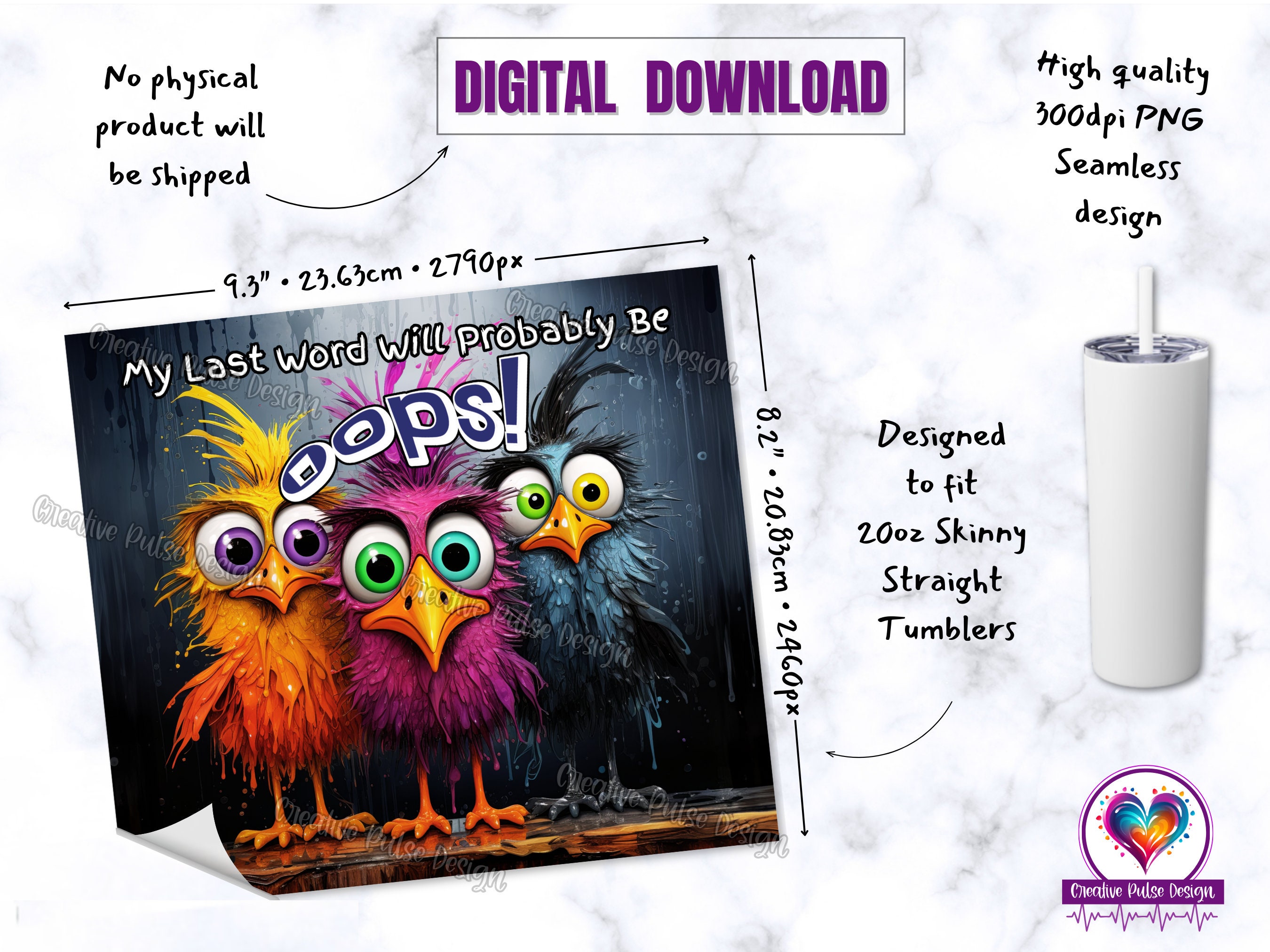 Funny Birds Tumbler Wrap Bundle: Sarcastic 20 Oz PNG Designs (digital ...