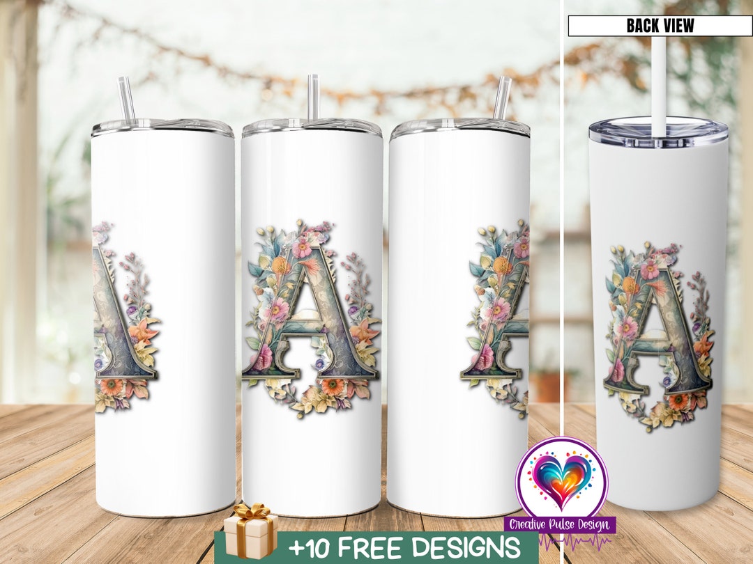 Personalized Floral Tumbler, Custom Wildflower Print, Initial Tumbler ...