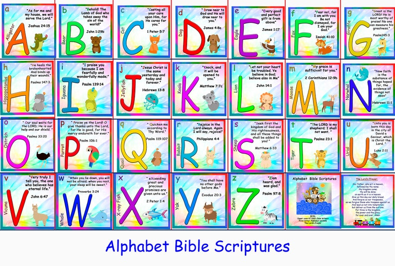 Alphabet Bible Scriptures Flashcards, Animal Alphabet Cards, Memory ...