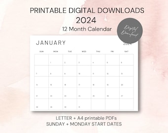 Printable 2024 Calendar, Monthly Calendar, Digital Download 003 - Etsy