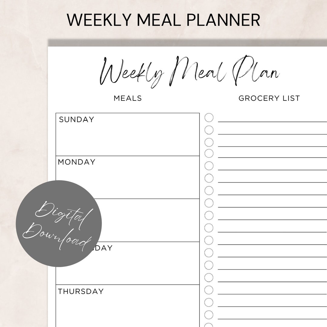 Weekly Meal Planner and Grocery List, Printable Meal Plan - Etsy