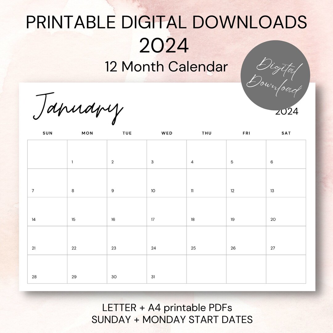Printable 2024 Calendar, Monthly Calendar, Digital Download 003 - Etsy