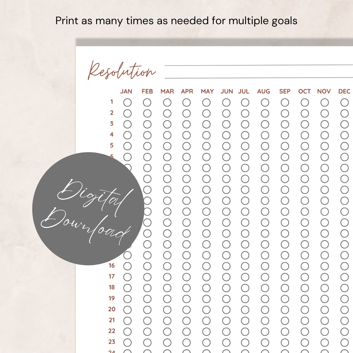 Resolution Tracker, Printable Annual Goal Tracker, Yearly Planner - Etsy